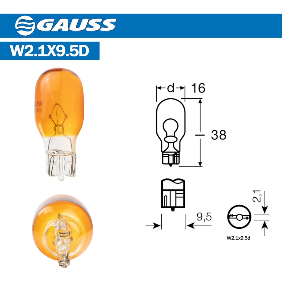 Lâmpada 921 Pingão 12v 16w Âmbar Gauss Gl921a